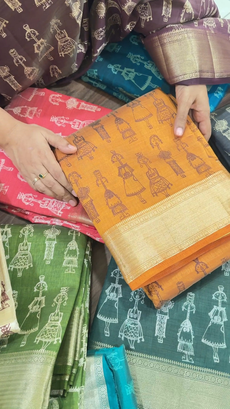 Printed Tussar Silk Saree Tag Price @ Rs.1400/- Offer Price @ Rs.1...