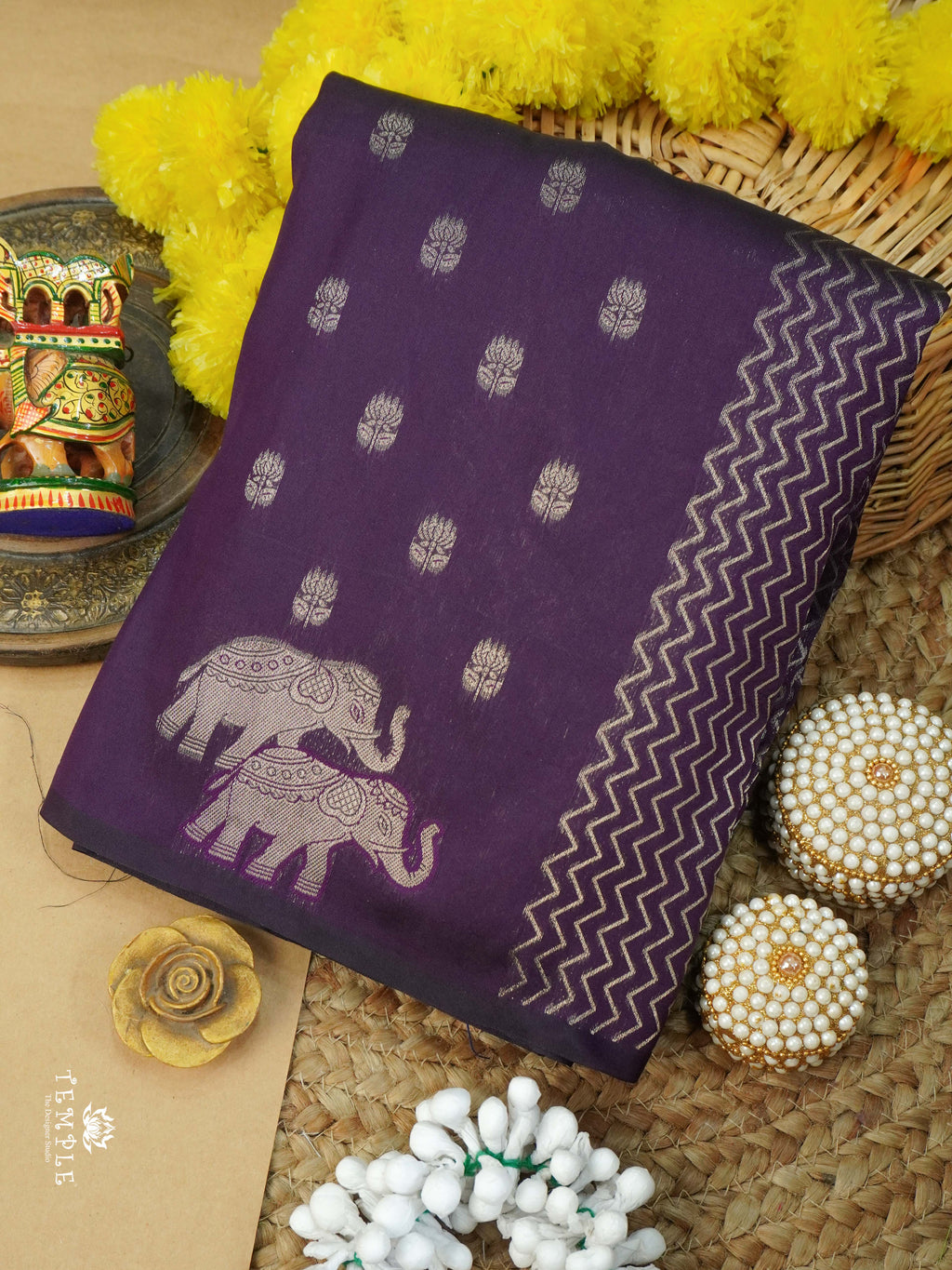 Semi Silk Saree With Elephant Design | TTDS2778