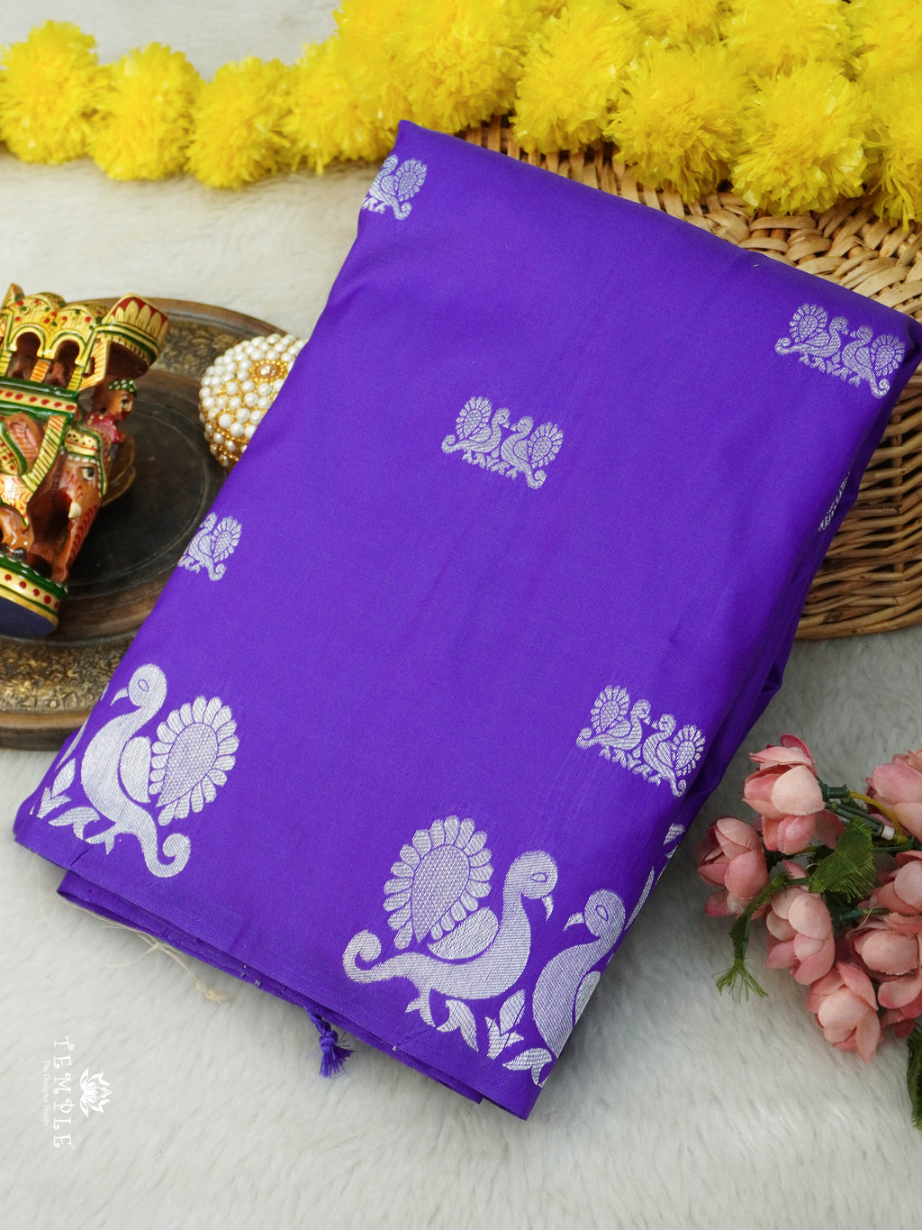 Semi Silk Saree with Peacock Design | TTDS2779
